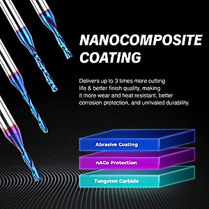 ZahyoX Upcut Spiral CNC Bit, Nano Coated Solid Carbide Straight Router Bit, 1/8" Cutting Dia, 1/4" Shank, 7/8" Cutting Length, 2-1/2" Overall Length, CNC Router Bits, CNC End Mill