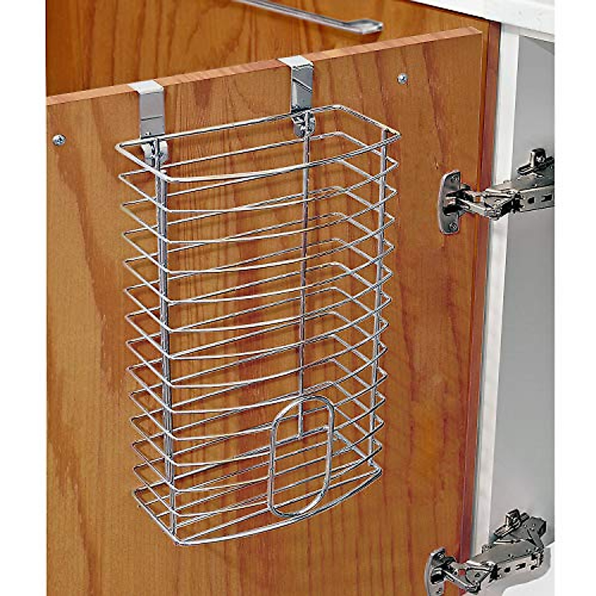 Tatkraft Fun Over The Door Grocery Bag Holder, Versatile and Easy To Use, Easy To Place on Shelves, Walls, or Cabinets, Made of Chromed Steel