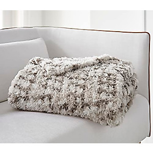 Crafted By Catherine Ivory Gray Yarn Dye Faux Rabbit Fur Throw 50" x 60"