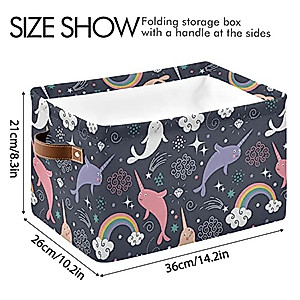 xigua Narwhal Pattern Storage Bin for Toy Storage Basket Dirty Clothes Sundries Office Home Closet Organizer Shelf Cube Box Waterproof Laundry Basket