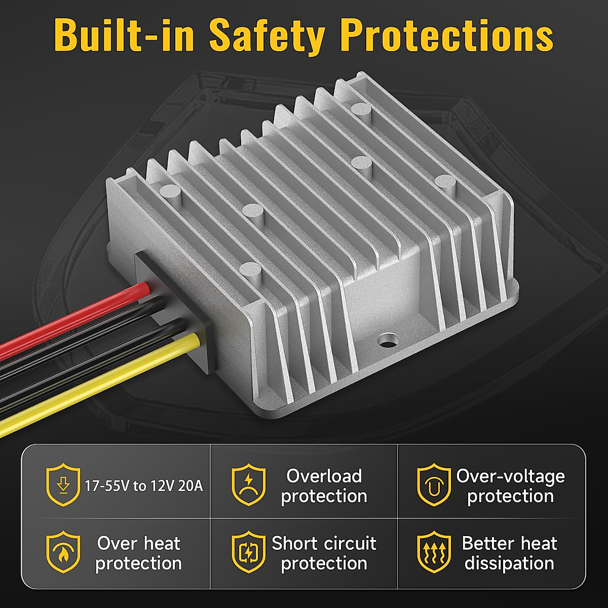 20V to 12V Step Down Converter for DeWalt 20V Power Wheels Battery Adapter, DC 12V 20A 240W Buck Converter Regulator with 30A Fuse & Wire Terminal