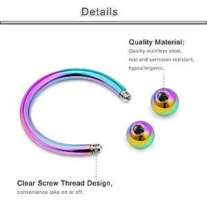 Yaalozei 14G Nipple Rings Piercing Jewelry for Women 316L Stainless Surgical Steel Nipple Tongue Nipplerings ring Bar Barbell Piercing jewelry Stud Hoops Purple Colorful Rainbow Shining Cute 14mm
