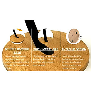 Banana Hanger for Kitchen Countertop, Black Banana Holder Stand, Bamboo Banana Hook, Headphone Hook, Kitcken Organizer- ShinYik Japanese Zakka Style with Bamboo Wood and Rust Resistance Black Iron
