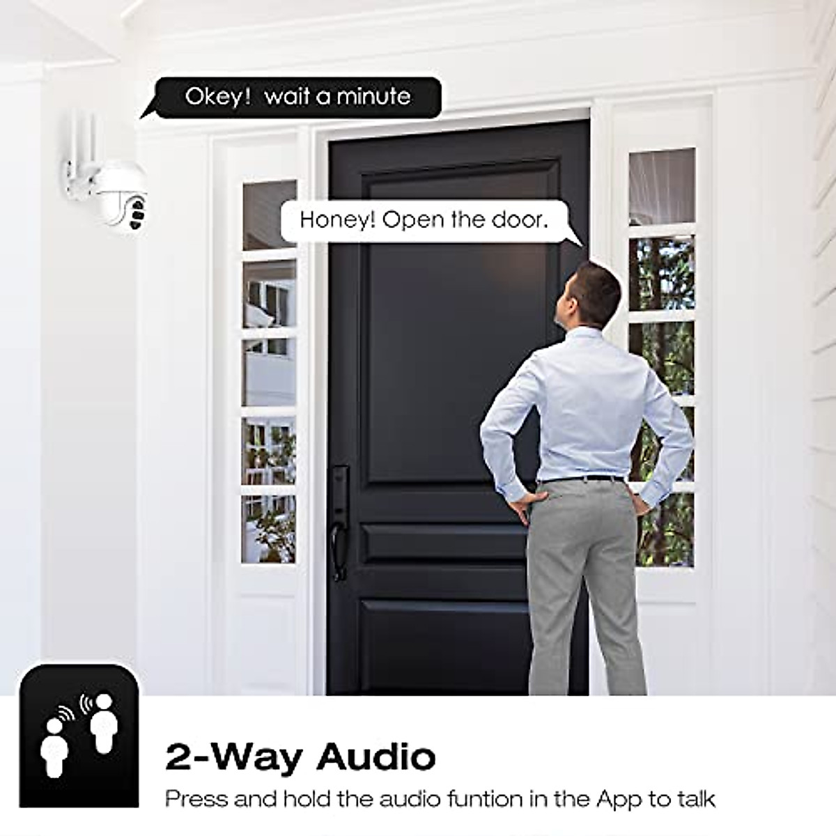 Topiacam PTZ Security Camera Outdoor, 4X Optical Zoom, 350°Pan 100°Tilt, Wi-Fi Home Surveillance Camera with Motion Detection, Floodlight & Siren Alarm, Color Night Vision, 2-Way Audio, White(AP30)