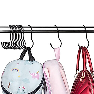 AccEncyc 12 Pcs Purse Hanger Closet Bag Hooks Handbag Organizer Heavy Duty S Hooks for Hanging Purse for Closet and Shower Stainless Steel (Black)