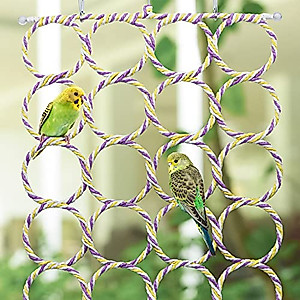 Bird Rope Climbing Net Parrot Swing Hanging Toy for Parakeet Cockatiel Cockatoo Conure African Grey Macaw (Random Color)