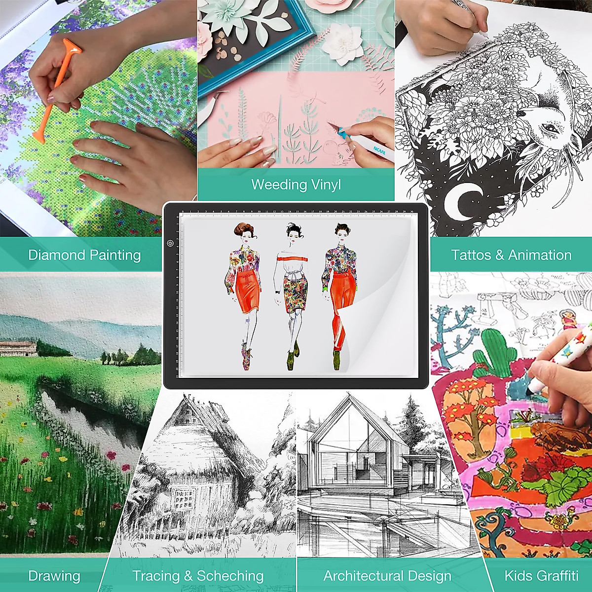 comzler Light Board, A4 Tracing Light Box, Magnetic Light Pad, Light Table for Tracing, LED Light Drawing Board, Sketch Pad LED Light Drawing Pad, Cricut Light Pad, Dimmable Brightness