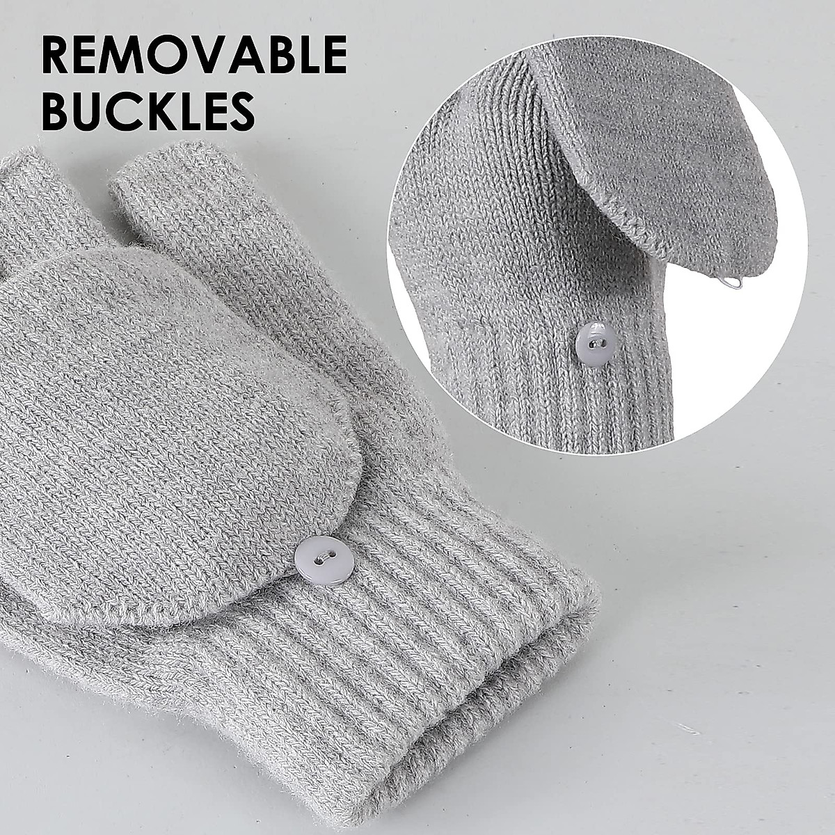 Achiou Winter Fingerless Gloves for Men Women, Convertible Warm Half Finger Mitten Gloves Flip Top, Knitted Clamshell Gloves