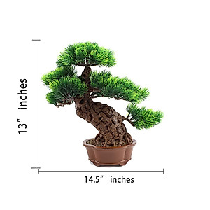 Japanese Bonsai Pine Tree Artificial Faux Potted Plants House Plants for Bathroom Home Kitchen Office Bookshelf Garden Feng Shui Decor Indoors Outdoors Aquarium Ornament (LS02548)
