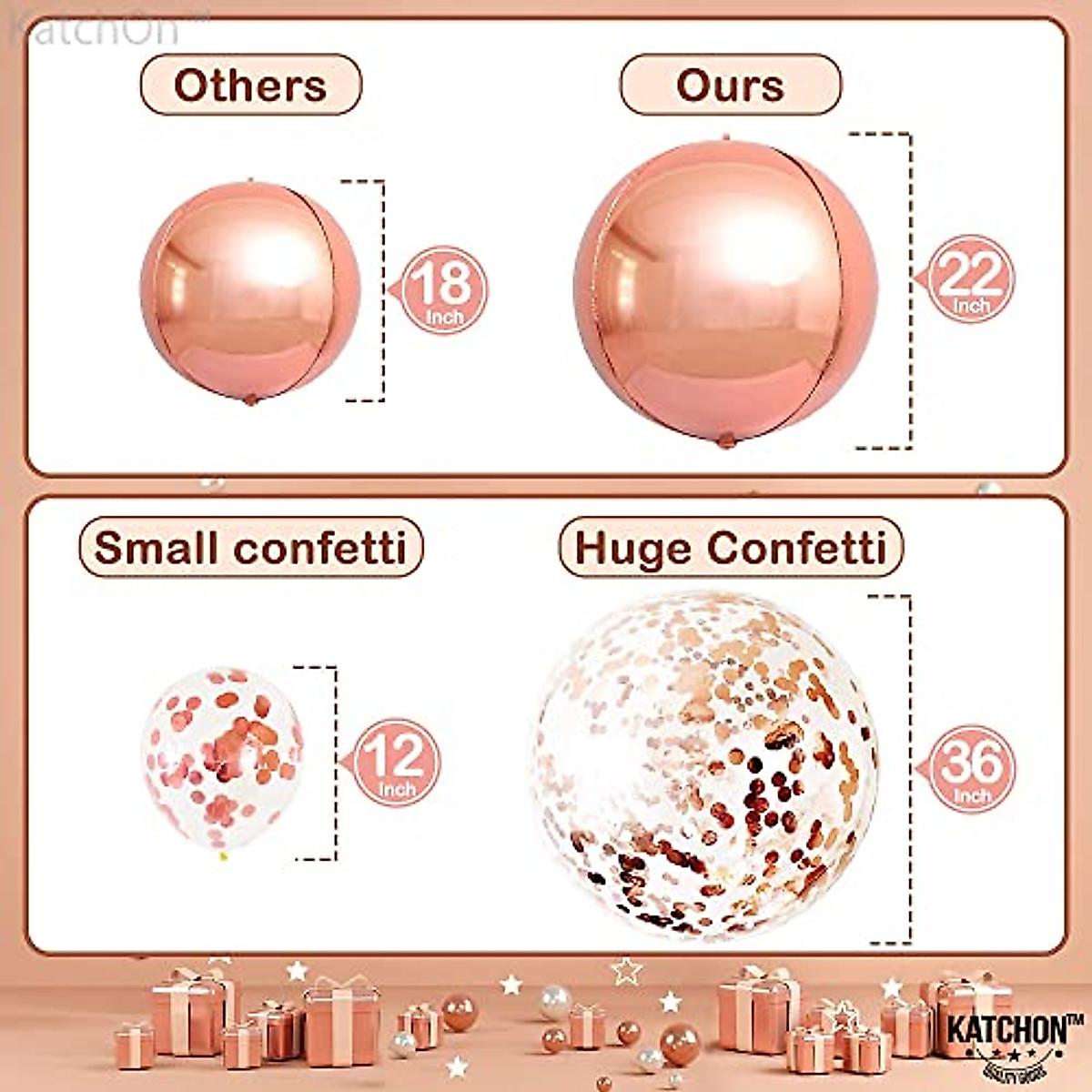 Giant, Rose Gold Balloons Set - Pack of 21, Rose Gold Confetti Balloons | Rose Gold Foil Balloon for Rose Gold Party Decorations | Rose Gold Mylar Balloons, Birthday, Baby Shower, Bachelorette Party