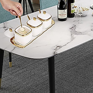 Fvstar Ceramic Sugar Bowls 3pcs Porcelain Spice Pots Salt Containers Condiment Jar Seasoning Storage Jar with Spoon and Tray,Sugar Jar for Kitchen,Coffee Bar, Countertop(White)