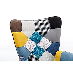 Tiophome Rocking Nursery, Upholstered Glider Rocker Accent Chairs Padded Seat with High Backrest, Comfy Side Armchair for Nursing, Living Room, Bedroom, Office, Patchwork Linen Blue, Extra Large