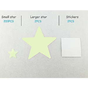 HoneyToys 200PCS 1.2" Luminous Stars Glow in The Dark Fluorescent Noctilucent Plastic Wall Stickers Decals for Home Ceiling Wall Bedroom (Yellow)