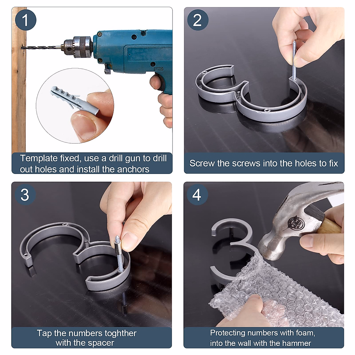 5 Inch House Numbers for Outside, Metal Modern Floating House Numbers, Garden Door Mailbox Decor Number with Nail Kit, Visibility Signage,Silver Grey(9)