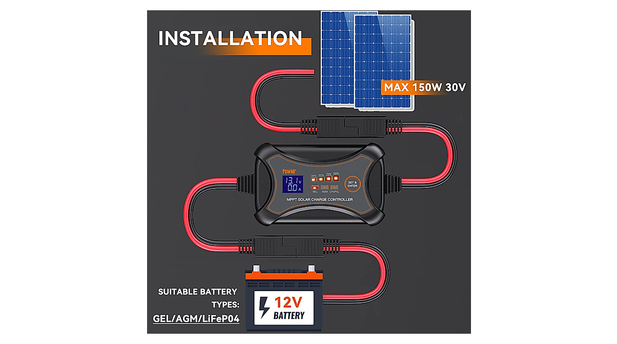 PowMr 10A MPPT Solar Charge Controller 12V | LCD Display