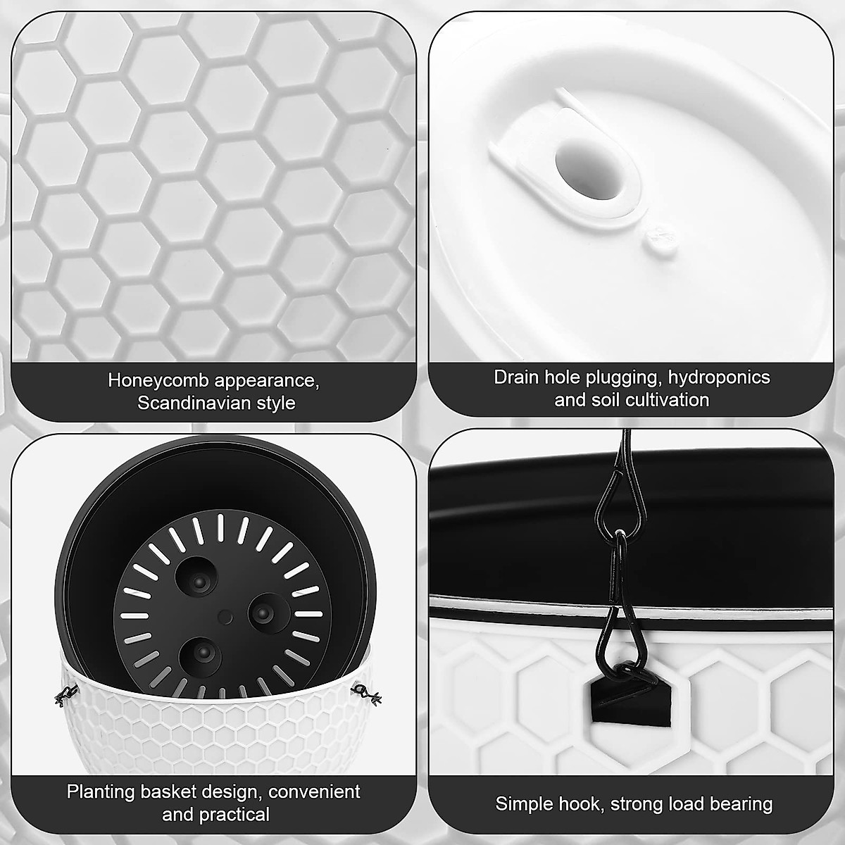 Gejoy 4 Pieces Self Watering Hanging Planter for Outdoor Indoor Plants 8 Inch Plastic Plant Hanger with Drain Hole and Chain Flower Plant Pot Hanging Basket Garden Planters and Pot, White