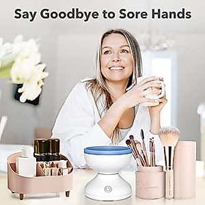 Electric Makeup Brush Cleaner Machine - Alyfini Portable Automatic USB Cosmetic Brushes Cleaner for All Size Beauty Makeup Brush Set, Liquid Foundation, Contour, Eyeshadow, Blush Brush (WhiteBlue)