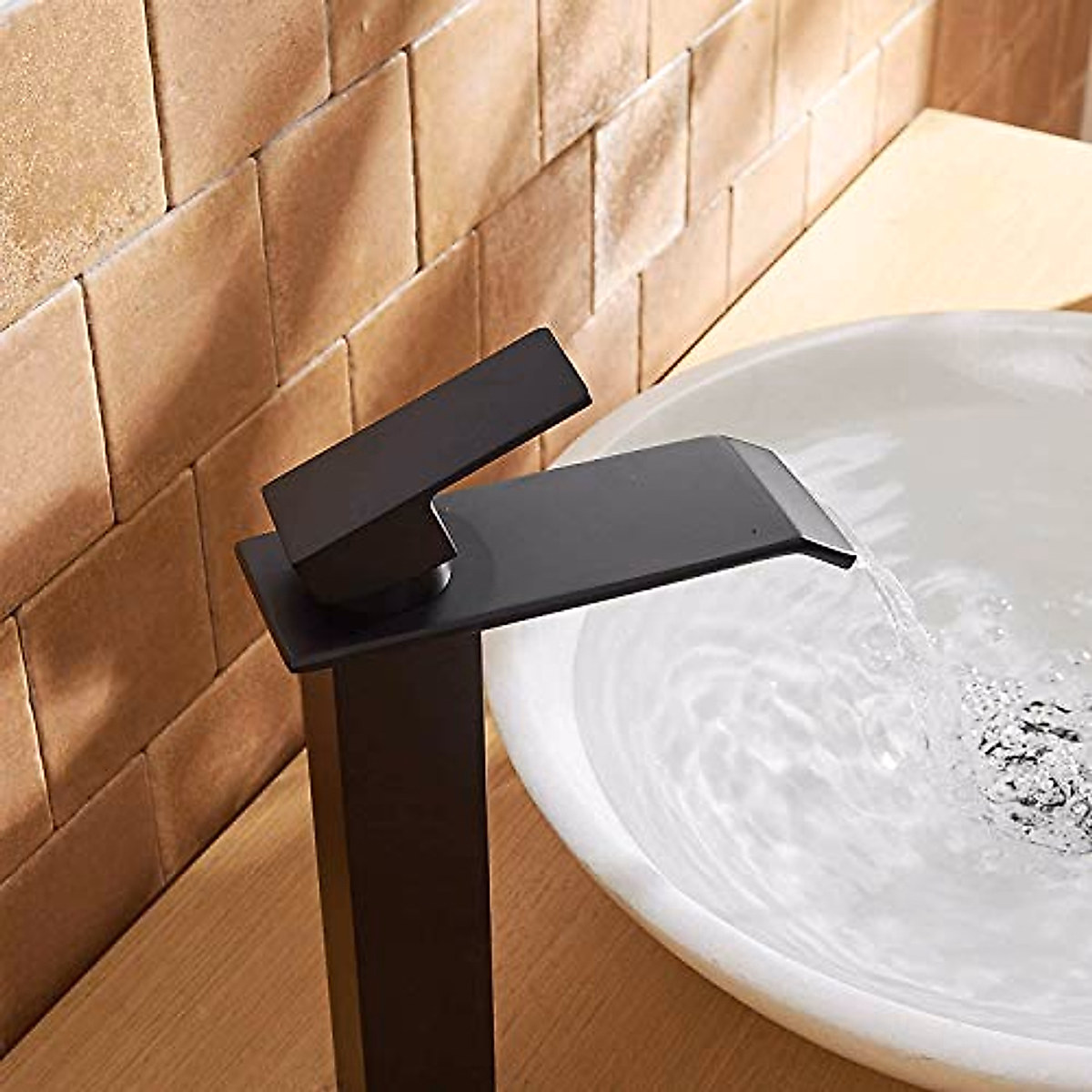 Bathfinesse Matte Black Bathroom Faucet Vessel Sink Bowl Faucet Tall with Pop Up Drain Assembly Single Handle Single Hole Vanity Lavatory Deck Mount Supply Lines Hose Lead-Free