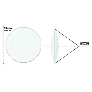 Double Convex Lens, 100mm Focal Length, 3" (75mm) Diameter - Spherical, Optically Worked Glass Lens - Ground Edges, Polished - Great for Physics Classrooms - Eisco Labs