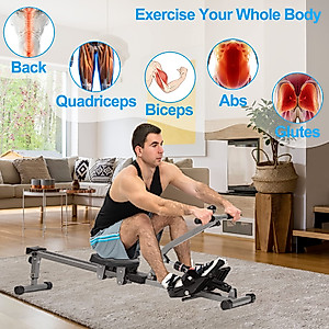 Koreyosh Hydraulic Rowing Machine for Home Use, Full Body Training Equipment with 12 Levels Adjustable Resistance, Foldable for Home Workout & Fitness, 260 Lbs Weight Capacity