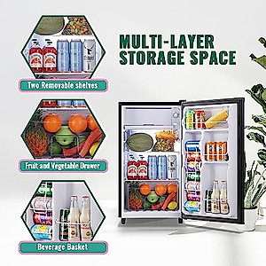 WANAI Compact Refrigerator 3.2 CU.FT Mini Fridge with Freezer Single Door Adjustable Temperature Side Door Wire Rack suit for Dorm Office Apartment BLACK