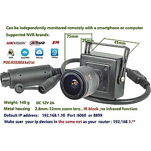 BlueFishCam 4MP Mini POE IP Camera Security 2.8-12mm Varifocal IP Network Camera Manual Zoom Lens Hidden Camera Indoor Security Surveillance CCTV System (4MP)