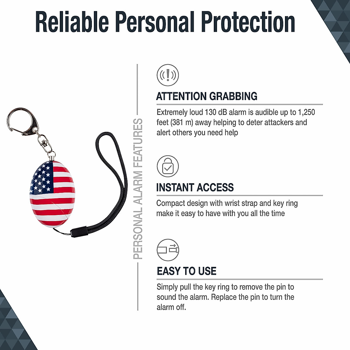 SABRE Personal Alarm With Snap Clip Key Ring, 120dB Alarm, Audible Up To 1,280 Feet (390 Meters), Simple Operation, Reusable