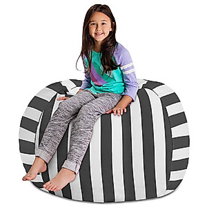 Posh Stuffable Kids Stuffed Animal Storage Bean Bag Chair Cover - Childrens Toy Organizer, X-Large 48" - Canvas Stripes Gray and White