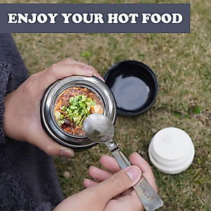 CocoMeiwei Thermo for Hot Food & Drinks, Thermo Lunch Box, 17oz Vacuum Insulated Food Container with Spoon&Drawstring Bag, Soup Thermo for Adults, Black