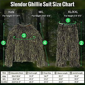 Slendor 6 in 1 Ghillie Suit, 3D Camouflage Hunting Apparel Camo Hunting Clothes, Bushman Costume Suitable for Men, Hunters