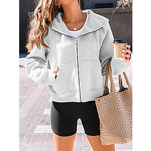 AUTOMET Womens Zip Up Hoodies Fleece Jackets Oversized Sweatshirts Fall Fashion Outfits 2025 Sweaters Winter Clothes Grey M