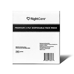RightCare 3-ply Face Masks for General Use Protection, Light Blue, Box of 50 Disposable Masks, 1 Count