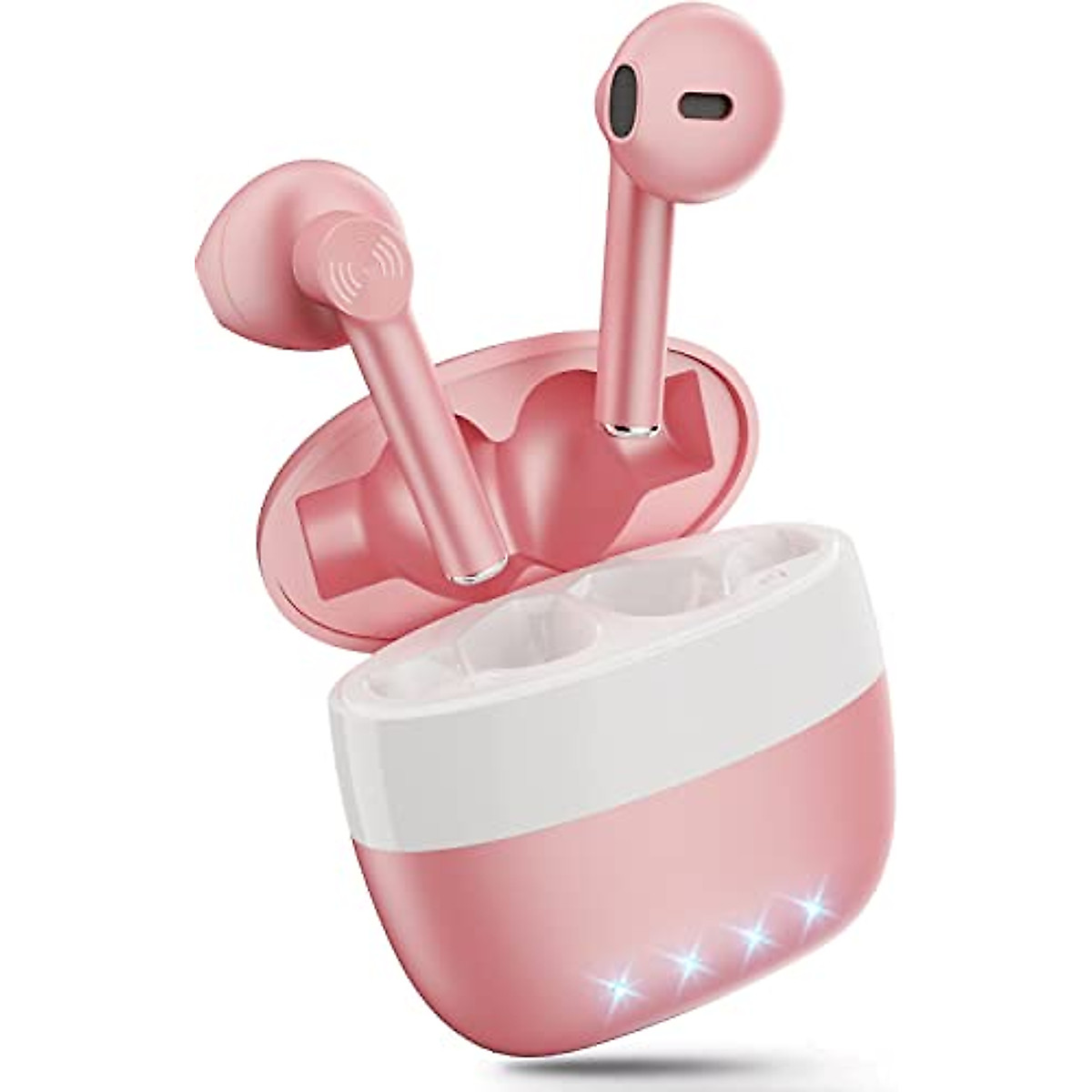 Wireless Earbuds Bluetooth, ENC Noise Cancelling Deep Bass in-Ear Stereo Ear Buds,IPX6 Waterproof Headphones with Mic, USB-C Charging Case, Touch Control Earphones for iPhone & Android(Pink 2)