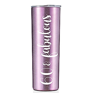 Onebttl 60th Birthday Gifts for Women, 60 & Fabulous, 60th Birthday Gift Idea for Women, 60th Bday Gifts, Stainless Steel Tumbler 20Oz - Purple