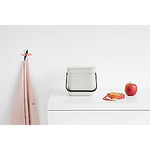 Brabantia Sort & Go Food Trash Can (0.8 Gal/Light Gray) Small Countertop Kitchen Compost Caddy with Handle & Removable Lid, Easy Clean