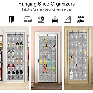 Over The Door Shoe Organizer - Space Saving Shoe Rack for Closet Door with 24 Pockets and Hook, Shoe Holder Back of Door Organizers for Shoes, Hanging Shoe Organizer (Gray)