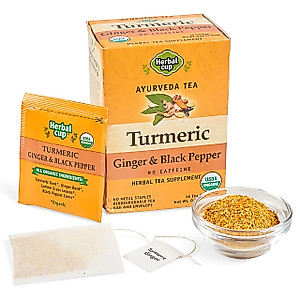 Herbal Cup Ayurveda Turmeric Tea, Organic Ginger & Black Pepper, No Caffeine Herbal Supplement (16 Count, Pack of 1)