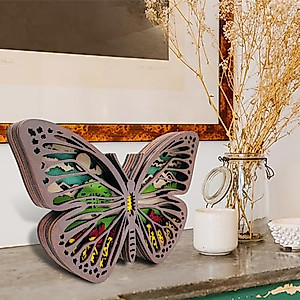 Wooden Animals Light, 3D Multi-layer Wooden Carving Light, Durable Wooden Butterfly Lights, Portable Wood Carved Lamp, Woodcarving Animal Crafts Glowing Butterfly Decor for Desktop Living Room Bedroom