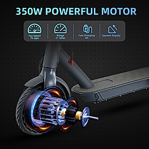 Evdekoru Adult Electric Scooter - 350W Motor Foldable Kick Scooter Up to 19MPH & 19-21Miles Range Sport Scooter, 8.5" Vacuum Tires Disc Braking Fast Electric Scooter for Adult Teens Commuter with App