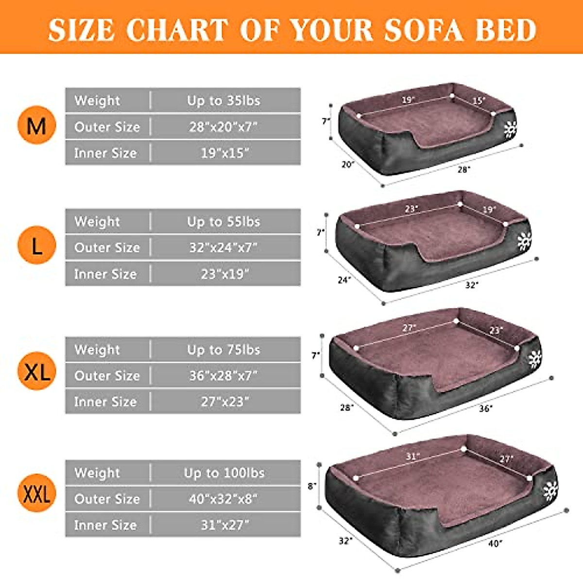 PUPPBUDD Orthopedic Dog Beds for Medium Dogs, Washable Bolster Dog Bed, Egg Creat Foam Pet Sofa with Removable Washable Cover, Waterproof Lining and Nonskid Bottom Couch for Comfortable Sleep