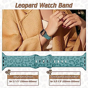 6 Pack Leopard Engraved Band Compatible with Apple Watch Band 38mm 44mm 45mm 49mm, Waterproof Cheetah Sport Silicone Wristbands Replacement for iWatch Series 8 7 6 5 4 3 2 SE for Women Starlight-38