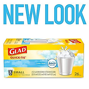GLAD Small Trash Bags - 4 Gallon Trash Bag for Waste Basket, Gain Fresh Clean Scent, 26 Count (Pack of 6)