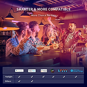 YEELIGHT Smart LED Light Bulbs 60W Equivalent, Smart LED Bulbs A19 Dimmable Smart Bulbs Work with Alexa & Google Home Razer Chroma, RGBW Color Changing Light Bulbs, 8W 900LM, 4 Pack