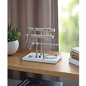 Umbra Trigem Three Tiered Tabletop Organizer for Necklace, Bracelets and Earrings, 3, White Nickel