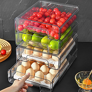 ZENVY 3-Pack Double Layer Fridge Storage Container | Clear Food Storage Pull Out Bins | For Fridge, Pantry, Or Toy Orginization (3)