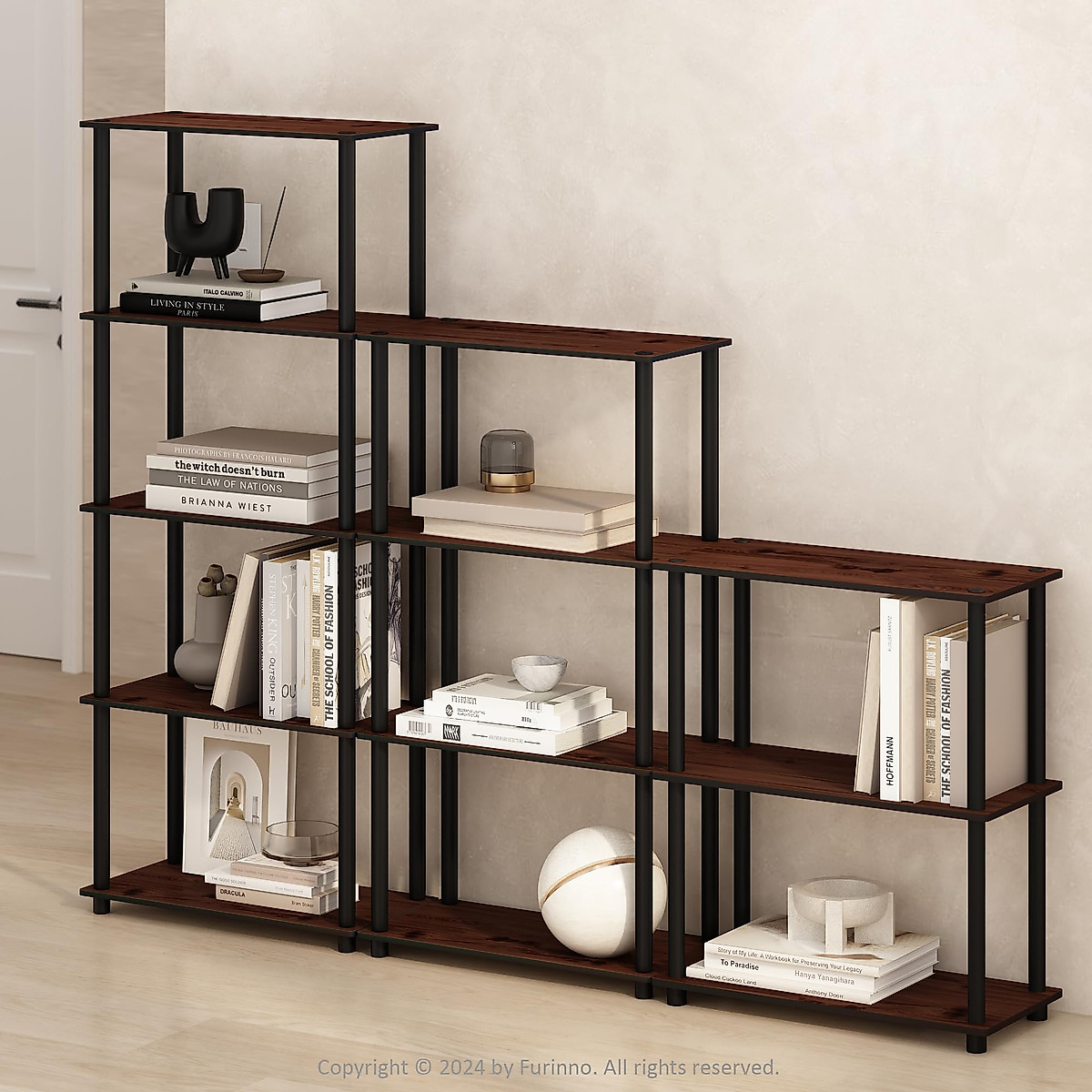 Furinno Turn-N-Tube 3-Tier Multipurpose Compact Bookcase, Dark Cherry
