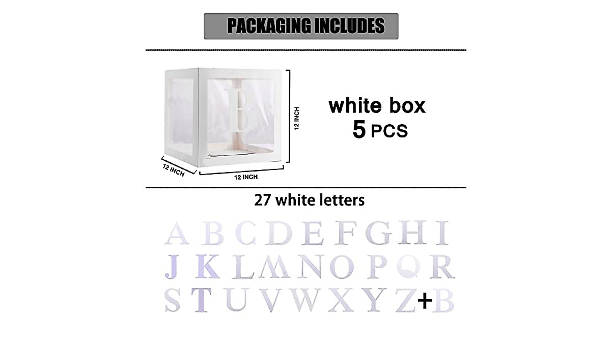 Reusable White Balloon Boxes with 27 Custom Letters for Events