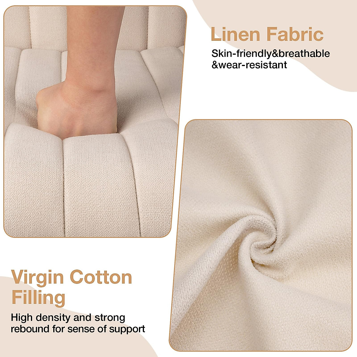 HOFFREE Criss Cross Chair Cross Legged Office Chair with Wheels Armless Chair Home Office Chair Ergonomic for Desk Fabric Beige