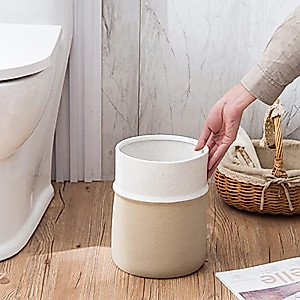 Decorative Round Small Trash Can Wastebasket, Garbage Container Bin for Bathrooms, Powder Rooms, Kitchens, Home Offices - Sand Glaze Non-Slip Design,Beige