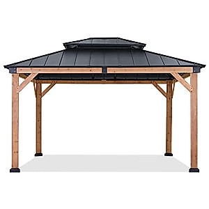 ABCCANOPY Wood Gazebo 11x13 - Outdoor Patio Wooden Gazebo with Hardtop Metal Double Roof for Garden, Backyard and Deck